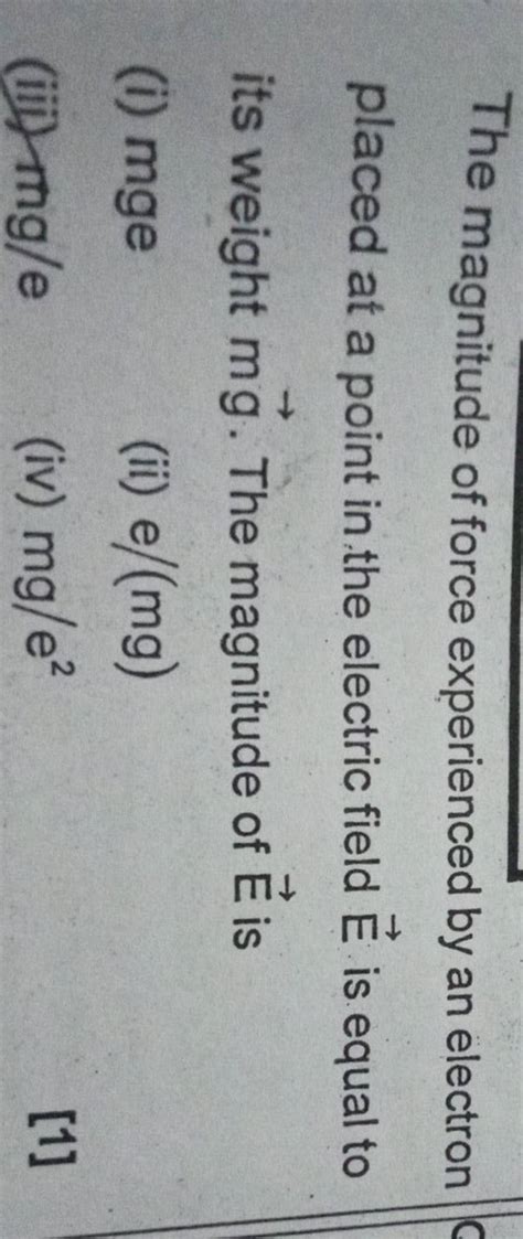 The Magnitude Of Force Experienced By An Electron Placed At A Point In Th