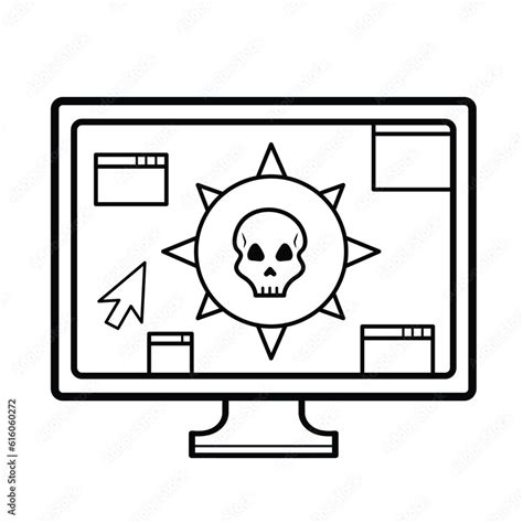 Dangerous Computer Virus With Skull And Pop Up Windows Vector Icon