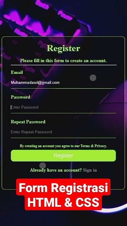 cara membuat form registrasi dengan html dan css mengareit shorts
