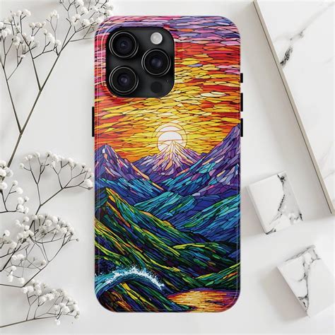 Stained Glass Sun Rise Mountains Tough Samsung Galaxy And Iphone Case