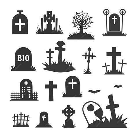 Premium Vector A Collection Of Different Symbols Including A Cemetery