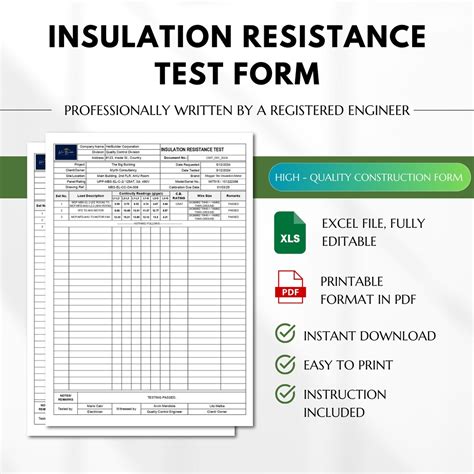 Insulation Resistance Test Form Electrical Insulation Test Electrical Test Templates Quality
