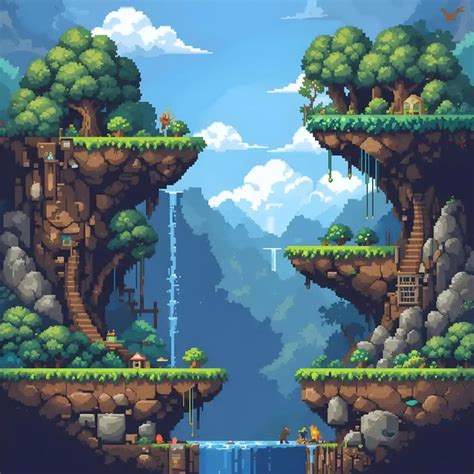 Pixel Art Illustration Waterfall Pixel Art Tutorial 2d Platformer