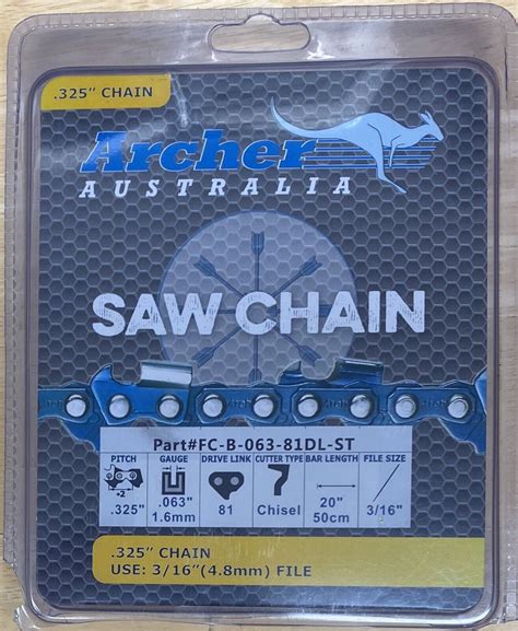 20 Archer Chainsaw Chain 325 063 81dl Full Chisel Skip Tooth 063 G