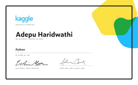 Adepu Haridwathi Completed The Python Course On Kaggle