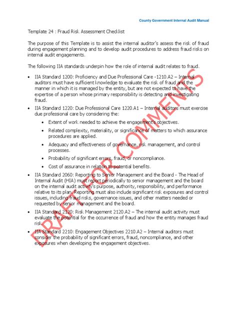 Template 24 Fraud Risk Assessment Checklist Pdf Internal Audit Audit