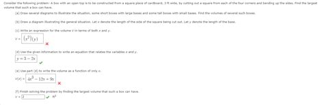solved volume that such a box can have c write an