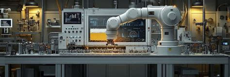 Robotic Arm Assembling Circuit Boards In Workshop Stock Illustration