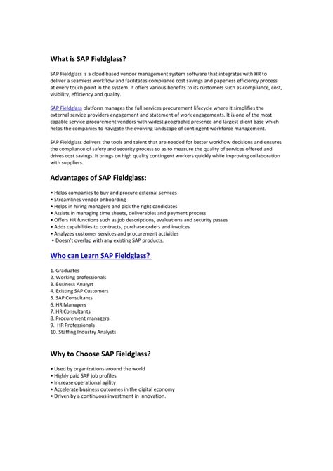 PPT SAP Fieldglass Online Training SAP Fieldglass Overview SAP