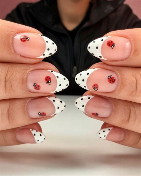 Cute Ladybug French Tips With Polka Dots Playful Summer Nail Art 2025