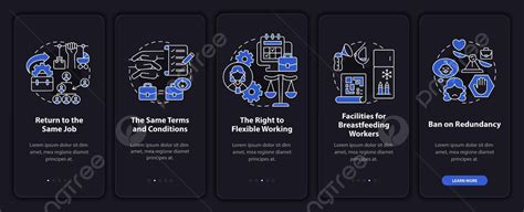Mobile App Screen For Dark Onboarding Of Employee Rights During Return To Work Vector