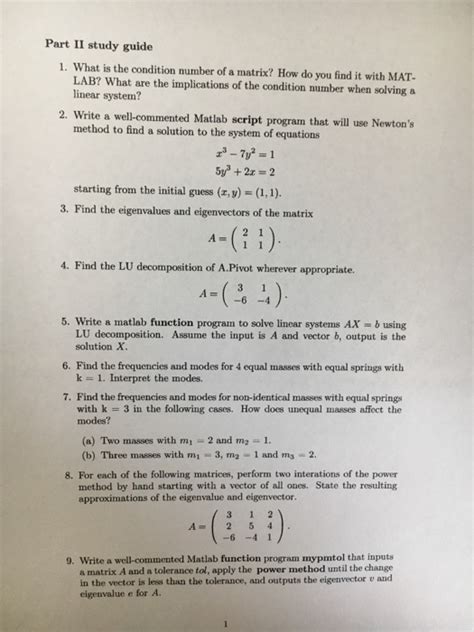 Solved Part II Study Guide What Is The Condition Number Chegg