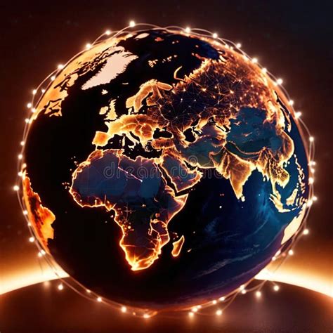 A Futuristic Digital Globe Showcasing Network Connections And Data Streams Stock Illustration