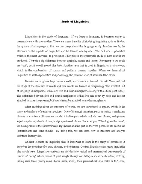 Study Of Linguistics Study Of Linguistics Linguistics Is The Study Of