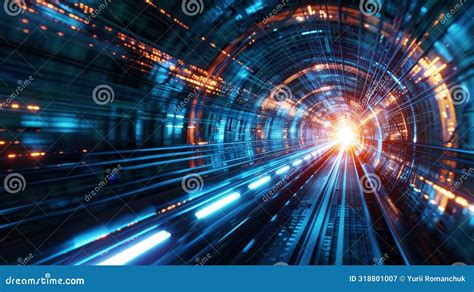 futuristic digital network journey through sci fi tunnel with pulsating