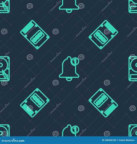 Set Line Bell Ssd Card And Hard Disk Drive Hdd On Seamless Pattern Vector Stock Vector