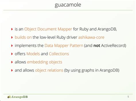 Guacamole An Object Document Mapper For Arangodb Ppt