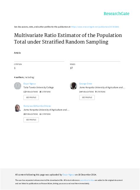 Pdf Multivariate Ratio Estimator Of The Population Total Under