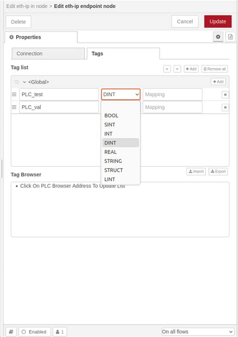 reading array tags from a rockwell plc with node red contrib cip st