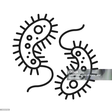 바이러스 검은 선 아이콘 호흡기 감염 박테리아 미생물 기호 현미경 세균은 질병 개념을 일으키는 원인이 됩니다 웹 모바일 앱용 픽토그램 Ui Ux 디자인 요소 편집 가능한