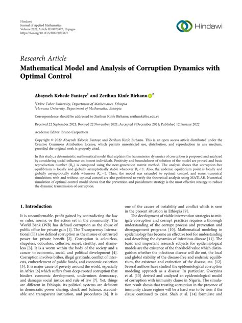Pdf Mathematical Model And Analysis Of Corruption Dynamics With Optimal Control