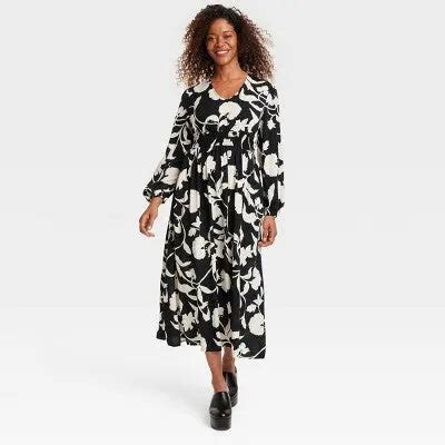 Knox Rose Knox Rose Womens Long Sleeve Smocked Maxi Dress Elastic