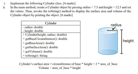 Solved I Implement The Following Cylinder Class Marks Chegg