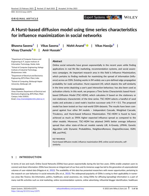 A Hurst‐based Diffusion Model Using Time Series Characteristics For