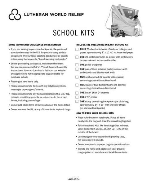 School Kit Assembly Instructions Lutheran World Relief