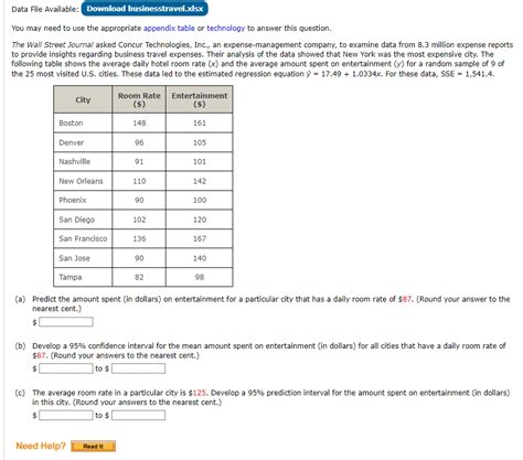 Solved Data File Availabledownload Businesstravelxlsxyou