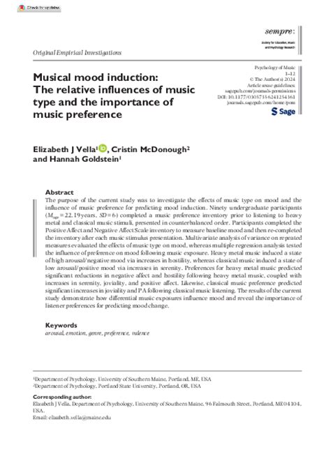Pdf Musical Mood Induction The Relative Influences Of Music Type And
