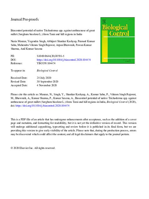 Pdf Biocontrol Potential Of Native Trichoderma Spp Against