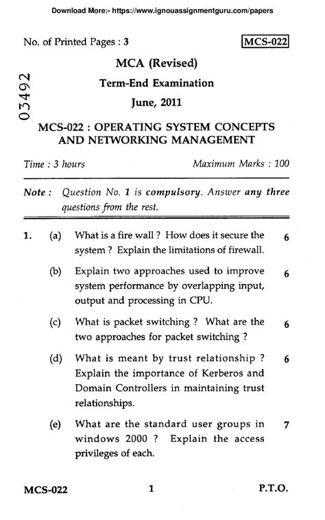 MCS Previous Year Question Papers By Ignouassignmentguru No Of Printed Pages MCA