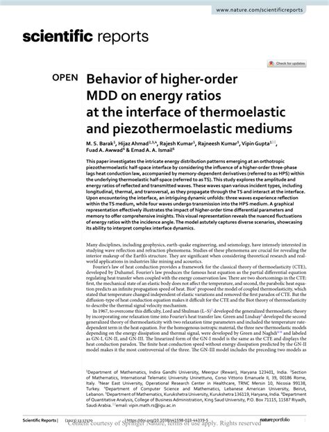 Pdf Behavior Of Higher Order Mdd On Energy Ratios At The Interface Of