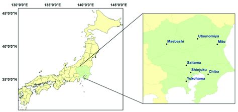 Location Of Kanto In Japan And The Seven Evaluated Points Download