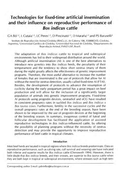 Pdf Technologies For Fixed Time Artificial Insemination And Their