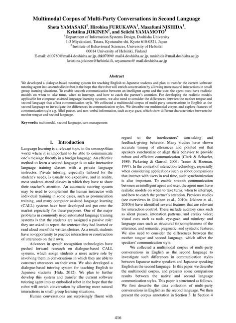Pdf Multimodal Corpus Of Multi Party Conversations In Second Language