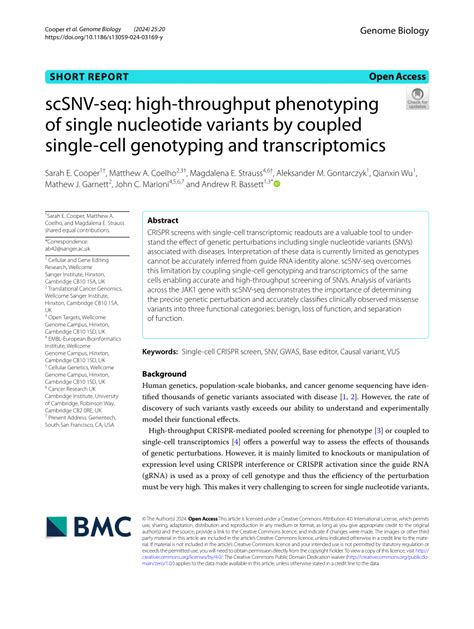 Pdf Scsnv Seq High Throughput Phenotyping Of Single Nucleotide Variants By Coupled Single