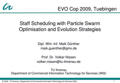 Ppt Staff Scheduling With Particle Swarm Optimisation And Evolution Strategies Powerpoint