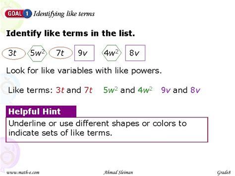 Lesson 11 1 Identifying Like Terms Combining And Lesson 11 1 Identifying Like Terms Combining And