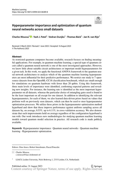 pdf hyperparameter importance and optimization of quantum neural