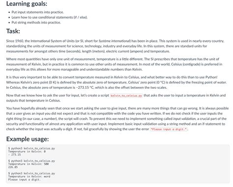 solved learning goals put input statements into practice
