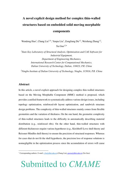 Pdf A Novel Explicit Design Method For Complex Thin Walled Structures Based On Embedded Solid