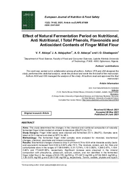 Pdf Effect Of Natural Fermentation Period On Nutritional Anti Nutritional I Total Phenols