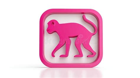 Pink Monkey Icon In Square Frame 3d Render Stock Illustration