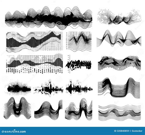 Sound Waves Ink Sketch Vector Set Frequency Recording Volume Equalizer