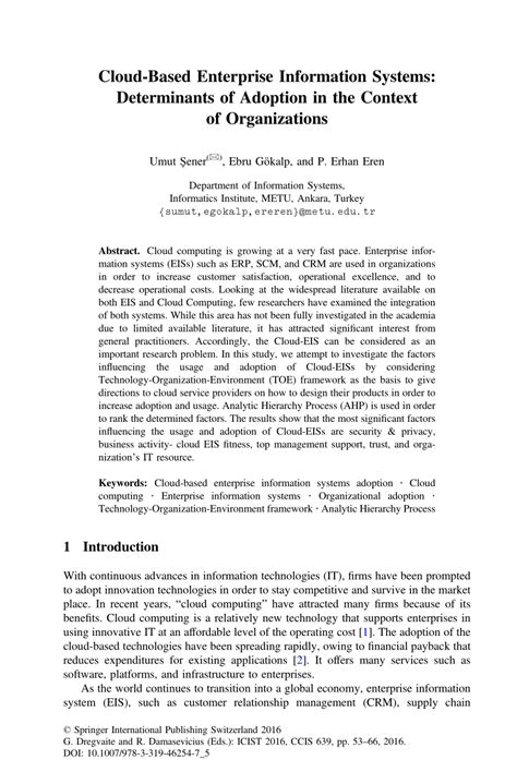 Pdf Cloud Based Enterprise Information Systems Determinants Of