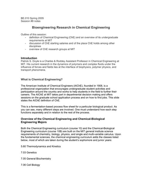 Bioengineering Research In Chemical Engineering