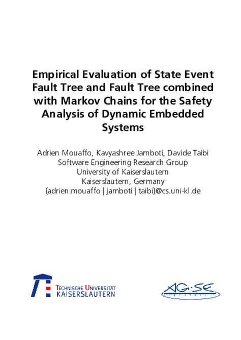 Pdf Empirical Evaluation Of State Event Fault Tree And Fault Tree Combined With Markov Chains