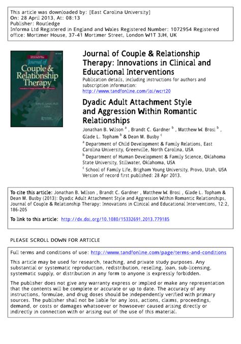 Pdf Dyadic Adult Attachment Style And Aggression Within Romantic